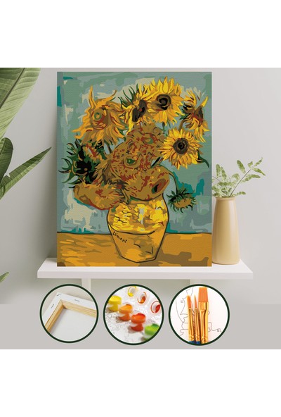 Palmiye Hobi Sanat Ayçiçekleri Sayılarla Boyama Tuval Seti 40 x 50 cm
