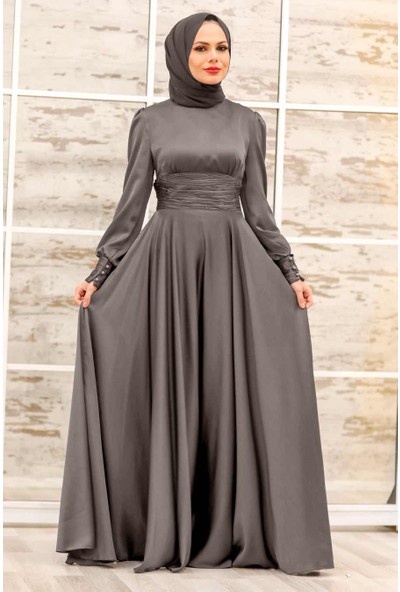 NEVA STYLE Tesettür Abiye Elbise - Drape Detaylı Kahverengi Tesettür Abiye Elbise 2511KH NEVA STYLE Tesettür Abiye Elbise - Drape Detaylı Kahverengi Tesettür Abiye Elbise 2511KH
