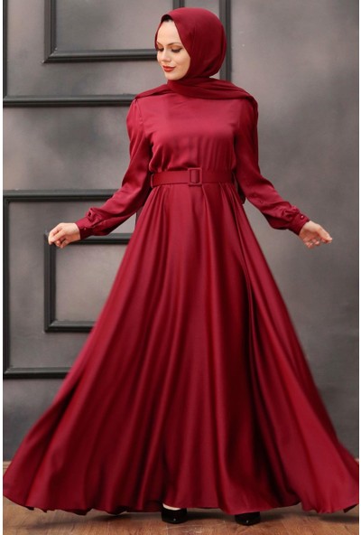 NEVA STYLE Tesettürlü Abiye Elbiseler - Kemerli Bordo Tesettür Abiye Elbise 28890BR NEVA STYLE Tesettürlü Abiye Elbiseler - Kemerli Bordo Tesettür Abiye Elbise 28890BR
