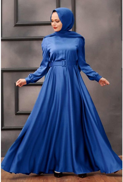 Neva Style Tesettürlü Abiye Elbiseler - Kemerli Indigo Mavisi Tesettür Abiye Elbise 28890IM Neva Style Tesettürlü Abiye Elbiseler - Kemerli Indigo Mavisi Tesettür Abiye Elbise 28890IM