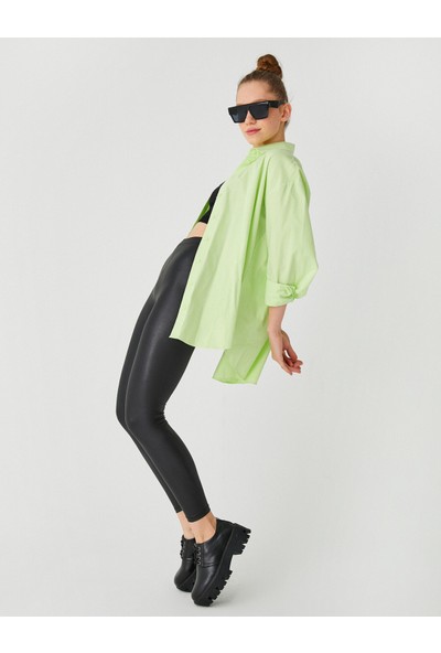 Koton Deri Görünümlü Yüksek Bel Tayt