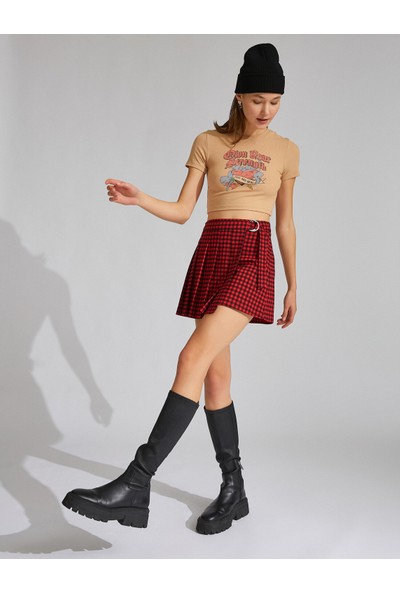 Koton Pileli Kareli Mini Etek