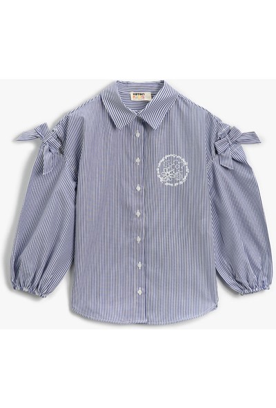 Koton Fiyonklu Çizgili Gömlek Uzun Kollu Pencere Detaylı