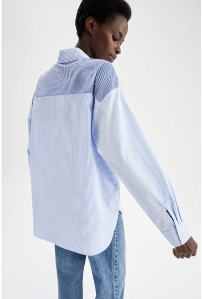 DeFacto Oversize Fit Çizgili Cepli Poplin Gömlek V3985AZ22SM DeFacto Oversize Fit Çizgili Cepli Poplin Gömlek V3985AZ22SM