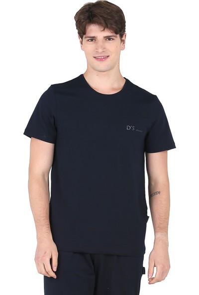 Ds Damat Bisiklet Yaka Düz Lacivert Erkek Pijama Üst