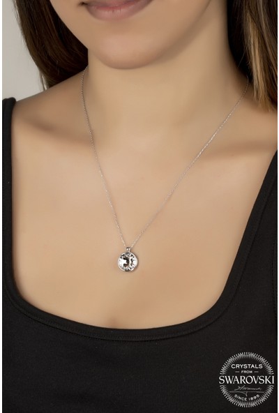 Union Takı Union Swarovski Crystal Kadın 12 mm Çerveli Gümüş Kolye
