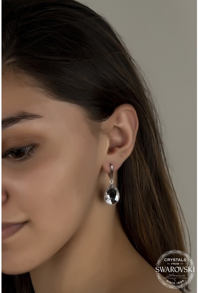 Union Takı Union Swarovski Crystal Kadın Beyaz Düz Damla Gümüş Küpe