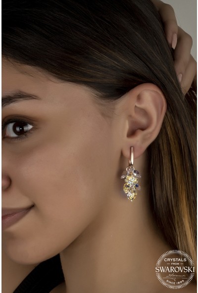 Union Takı Union Swarovski Crystal Kadın Kalp Salkım Rose Gümüş Küpe Union Takı Union Swarovski Crystal Kadın Kalp Salkım Rose Gümüş Küpe