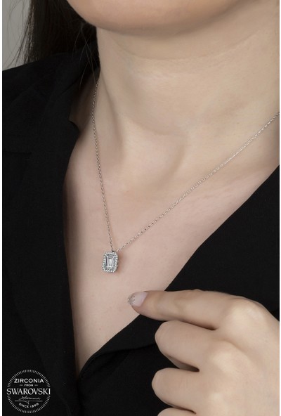 Union Takı Union Swarovski Zirconia Kadın Octagon Gümüş Kolye