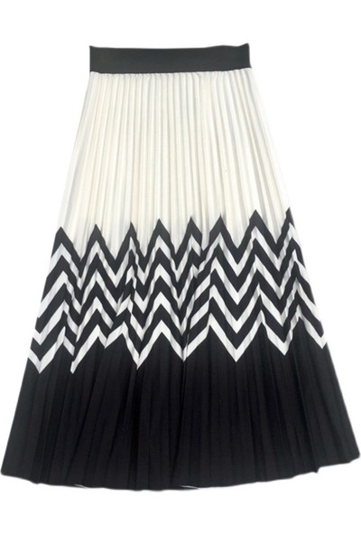 Ilkbahar ve Yaz Yeni Siyah Beyaz Kontrast Renkli Etek Dalga Baskılı Pilili Etek Yüksek Bel Dökümlü Pilili A-Line Uzun Etek-Siyah Ilkbahar ve Yaz Yeni Siyah Beyaz Kontrast Renkli Etek Dalga Baskılı Pilili Etek Yüksek Bel Dökümlü Pilili A-Line Uzun Etek-Siyah