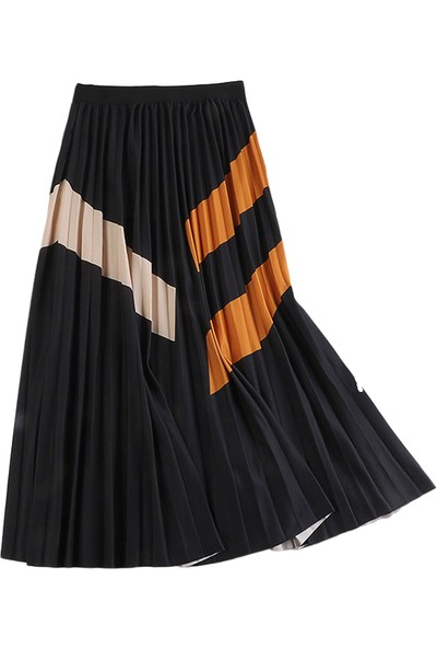 Gogoo Sonbahar ve Kış Kadın Kolajı Pamuklu Pileli Etek Bayanlar Etek-Siyah