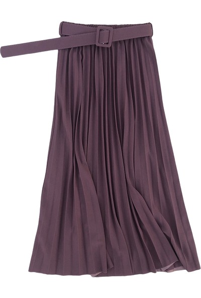 Gogoo Ilkbahar ve Yaz Yeni Etek Şifon Pilili Etek Kemer Orta Uzunlukta Etek-Mor (Yurt Dışından)