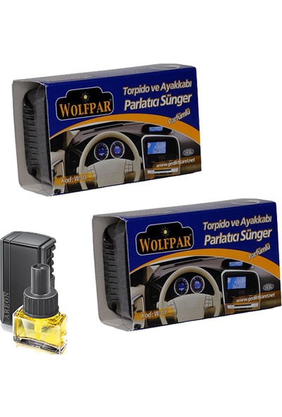Wolfpar Torpido Parlatıcı Sünger(2 Adet)+Areon Araç Klima Kokusu Wolfpar Torpido Parlatıcı Sünger(2 Adet)+Areon Araç Klima Kokusu