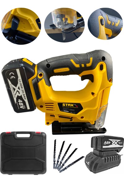 Staxx Power Metal Dişli Kömürsüz Motor 48V 10A Samsung Çift Akülü Çantalı Şarjlı Akülü Dekupaj + 7 Ad Bıçak Staxx Power Metal Dişli Kömürsüz Motor 48V 10A Samsung Çift Akülü Çantalı Şarjlı Akülü Dekupaj + 7 Ad Bıçak