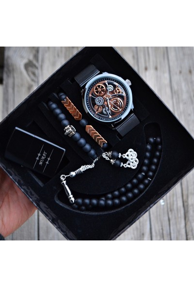 Deepwell Erkek Kol Saati Kişiye Özel Tesbih Çakmak Bileklik Seti
