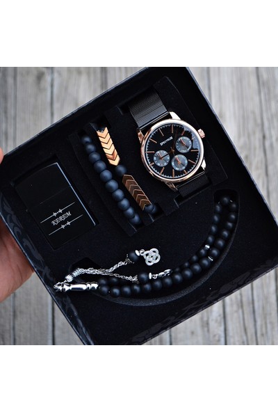 Deepwell Erkek Kol Saati Kişiye Özel Tesbih Çakmak Bileklik Seti