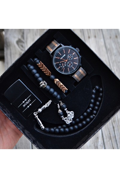 Deepwell Erkek Kol Saati Kişiye Özel Tesbih Çakmak Bileklik Seti