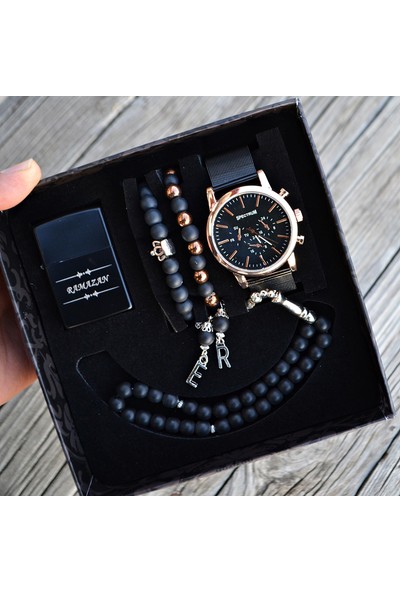 Deepwell Erkek Kol Saati Kişiye Özel Tesbih Çakmak Bileklik Seti
