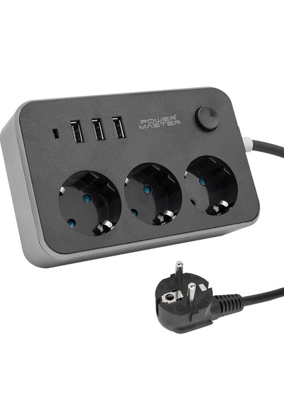 CMK POWERMASTER PM-17564 3 USB ÇIKIŞLI 3'LÜ 1.8 METRE KABLOLU AKIM KORUMALI PRİZ 10A-2500 WATT CMK POWERMASTER PM-17564 3 USB ÇIKIŞLI 3'LÜ 1.8 METRE KABLOLU AKIM KORUMALI PRİZ 10A-2500 WATT