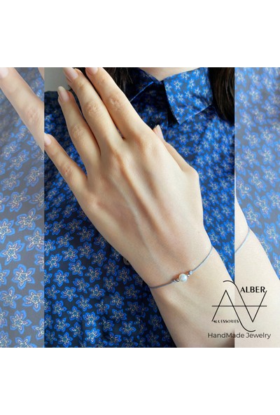 Alberaccessories 925 Ayar Gümüş Aparatlı Orjinal Inci Örgü Ip Şans Bileklik ( Işılda )