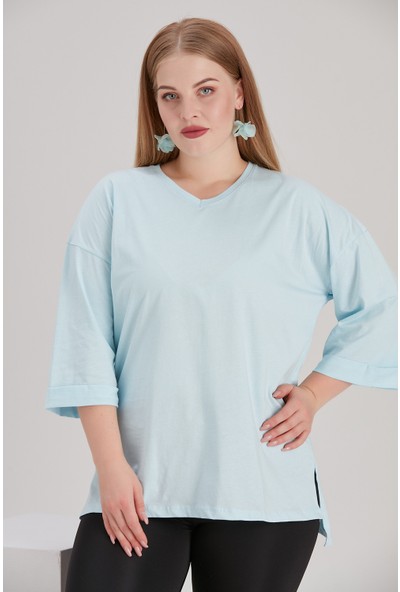 For Big Trend Bayan V Yaka Yarım Kol Ön Kisa Arka Uzun Basic Salaş Tshirt For Big Trend Bayan V Yaka Yarım Kol Ön Kisa Arka Uzun Basic Salaş Tshirt