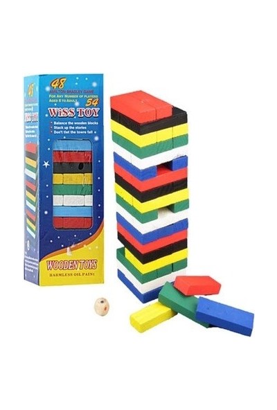 Wooden Ahşap Renkli Denge Jenga Oyunu Wooden Ahşap Renkli Denge Jenga Oyunu