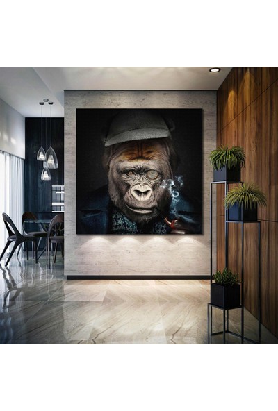 Dokulu Tablo Pipo Içen Şapkalı Maymun Duman Hayvan Art Kanvas Tablo Dokulu Tablo Pipo Içen Şapkalı Maymun Duman Hayvan Art Kanvas Tablo