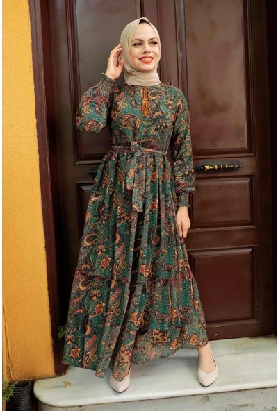 Neva Style Neva Style - Desenli Yeşil Tesettür Elbise 76440Y Neva Style Neva Style - Desenli Yeşil Tesettür Elbise 76440Y