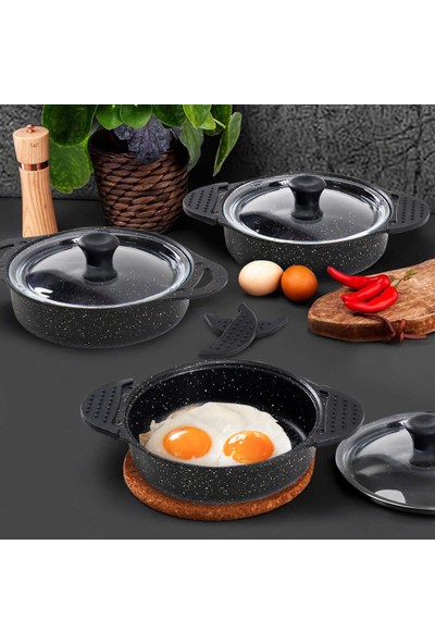 R&s Rainbow Granit 16+18+20 cm 3lü Omlet Sahan Seti Siyah R&s Rainbow Granit 16+18+20 cm 3lü Omlet Sahan Seti Siyah