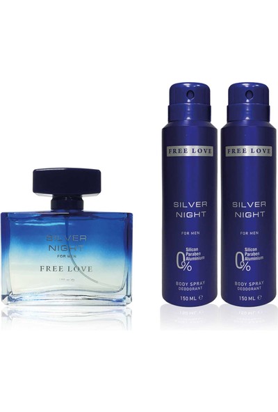 Free Love Silver Night Edp Erkek Parfüm 100 ml ve Deodorant 150 ml 2 Adet Free Love Silver Night Edp Erkek Parfüm 100 ml ve Deodorant 150 ml 2 Adet