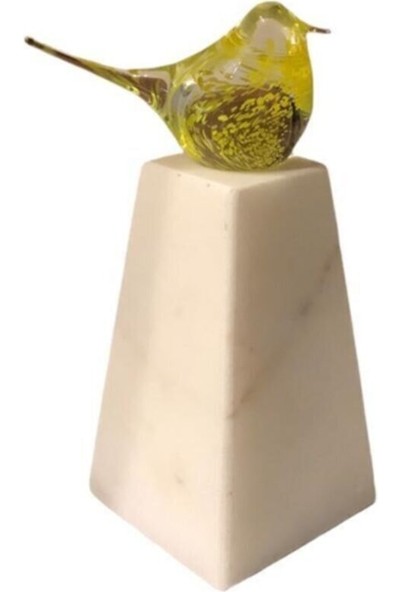 Arpe Dekor Mermer Kaildeli Küçük Boy Sarı Kuşlu Cam Obje