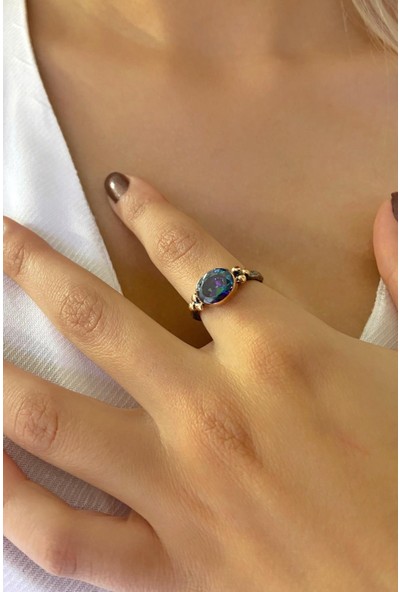 MaGümüş Oval Mistik Topaz Taşlı El Üretimi 925 Gümüş Yüzük