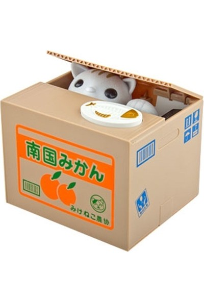 Mobgift Para Çalan Hırsız Kedi Kumbara (Beyaz)