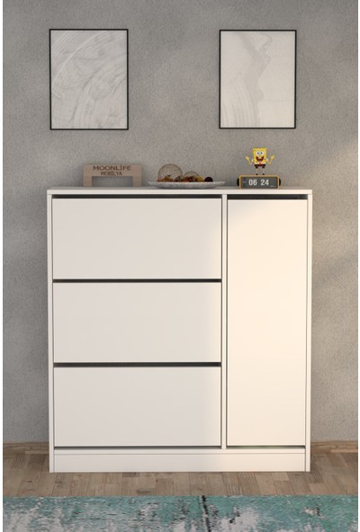 Moonlife Milano 3 Kapaklı Kayar Raflı Dolaplı Ayakkabılık (Beyaz) Moonlife Milano 3 Kapaklı Kayar Raflı Dolaplı Ayakkabılık (Beyaz)