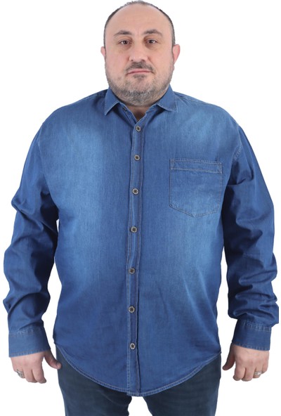 Moc Grande Büyük Beden Gömlek Kot Uzun Kol Lacivert