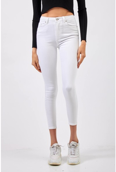 Coral Yüksek Bel Skinny Jean Beyaz