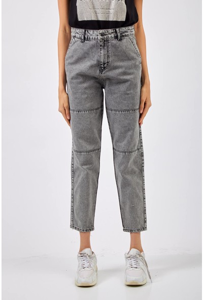 Coral Kesik Detaylı Kot Pantolon Gri
