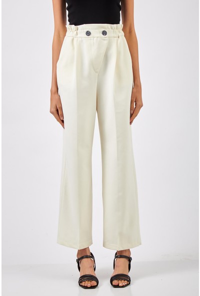 Coral Önü Simetri Pantolon Ekru