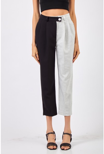 Coral Garnili Asimetrik Pantolon Siyah - Gri