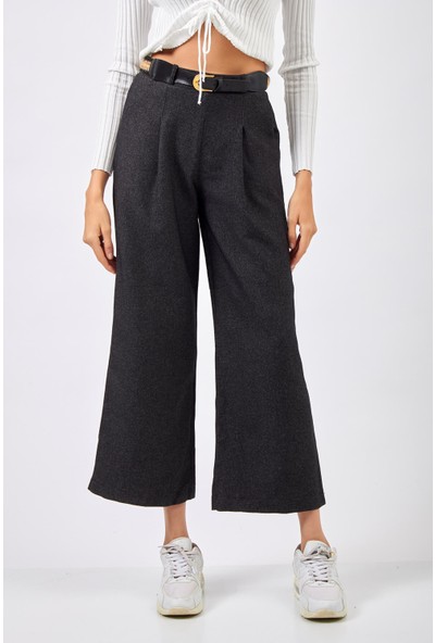Coral Kemerli Bol Paça Pantolon Antrasit