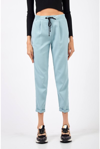Coral Önü Kuş Gözlü Bağcıklı Pantolon Mint Yeşili