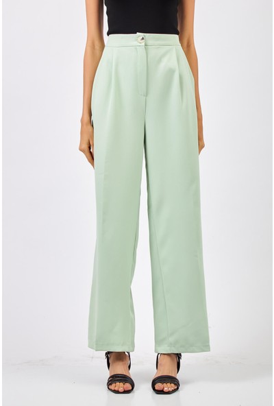Coral Arkası Lastikli Polazzo Pantolon Fıstık Yeşili