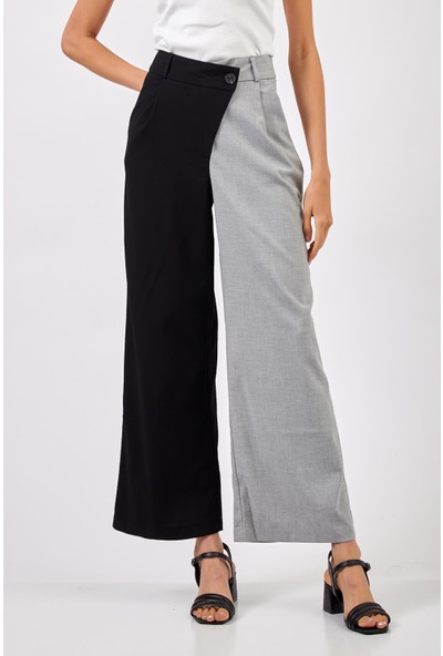 Coral Garnili Bol Paça Pantolon Siyah - Gri