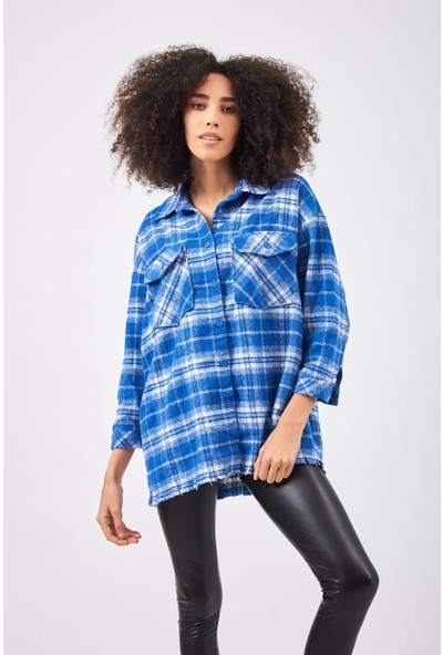 Coral Ekose Püsküllü Gömlek Indigo