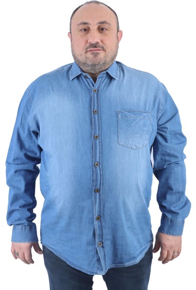 Moc Grande Büyük Beden Gömlek Kot Uzun Kol Mavi