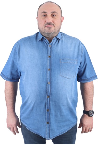 Moc Grande Büyük Beden Gömlek Kot Kısa Kol Mavi