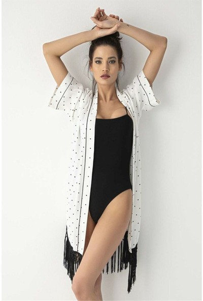 Monamise 19128 Kimono-Beyaz