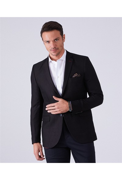 Dufy Siyah Erkek Ceket - Slım Fıt