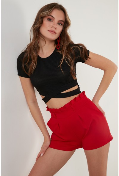 Lela Fitilli Bel Detaylı Kısa Kollu Dar Kesim Crop Bluz Bayan Bluz 5864211 Lela Fitilli Bel Detaylı Kısa Kollu Dar Kesim Crop Bluz Bayan Bluz 5864211