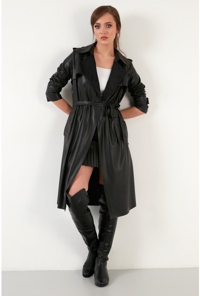 Lela Kemerli Suni Deri Trençkot Bayan Trençkot 6050303 Lela Kemerli Suni Deri Trençkot Bayan Trençkot 6050303